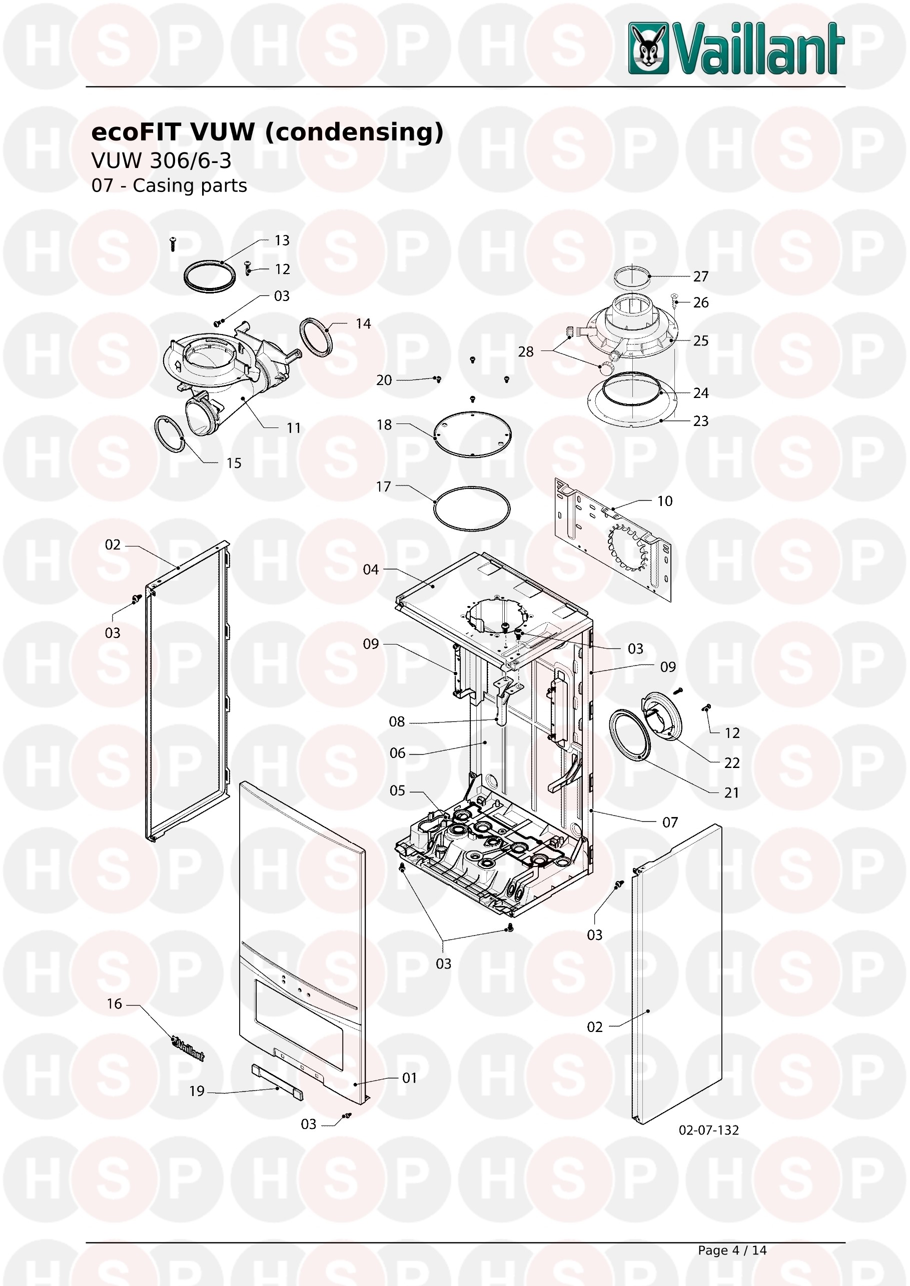 Vaillant Ecofit Pure 830 Combi VUW 306/6-3 (H-GB) (07 Casing)Diagram | Heating Spare Parts
